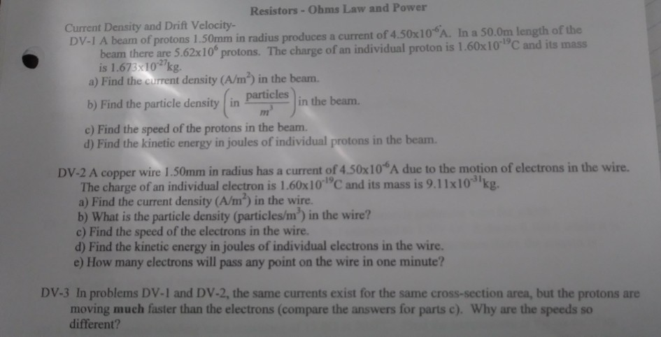 Solved Resistors-Ohms Law and Power Current Density and | Chegg.com