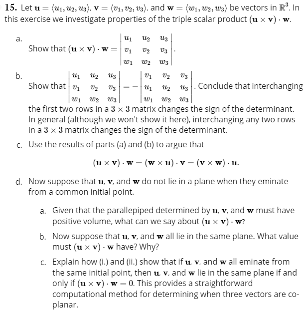 Solved 15. Let u=(U1, U2, U3), v = (V1, V2, V3), and w = | Chegg.com