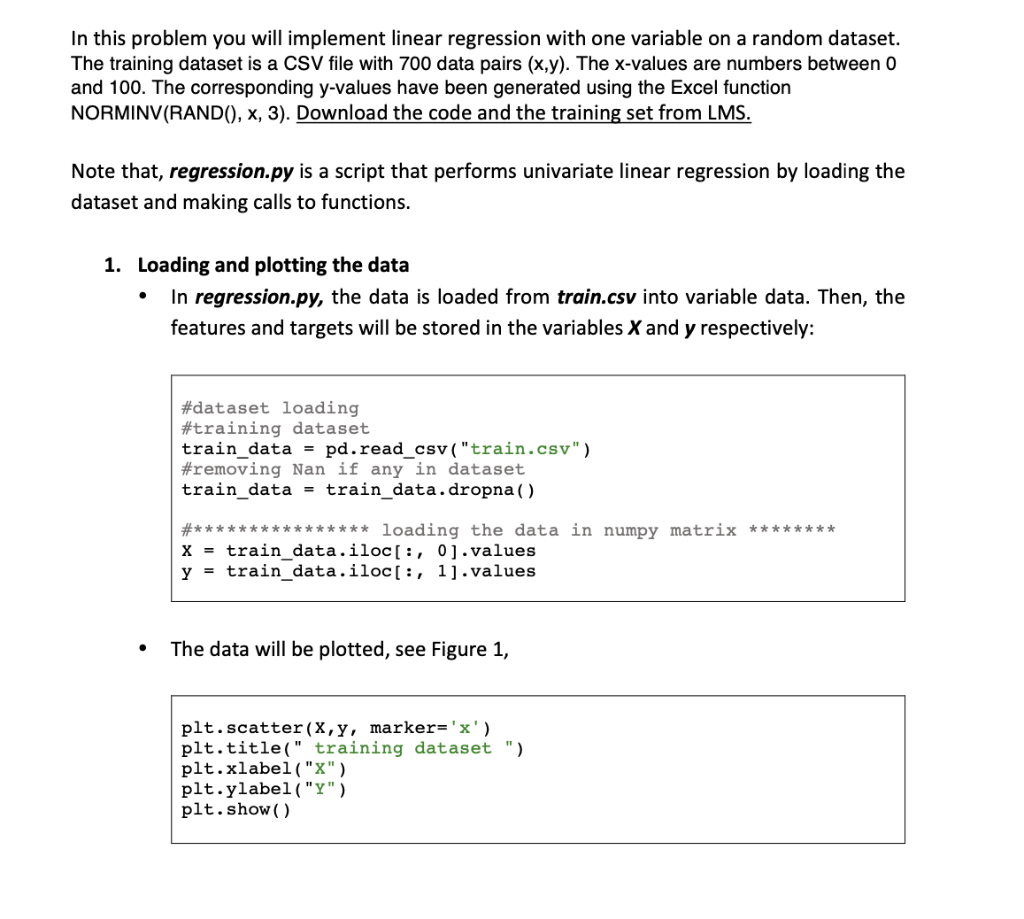In this problem you will implement linear regression | Chegg.com
