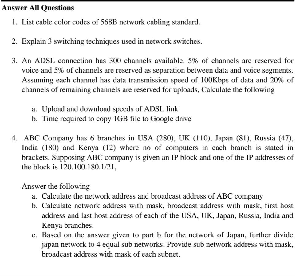 Solved 3. An ADSL connection has 300 channels available. 5% | Chegg.com