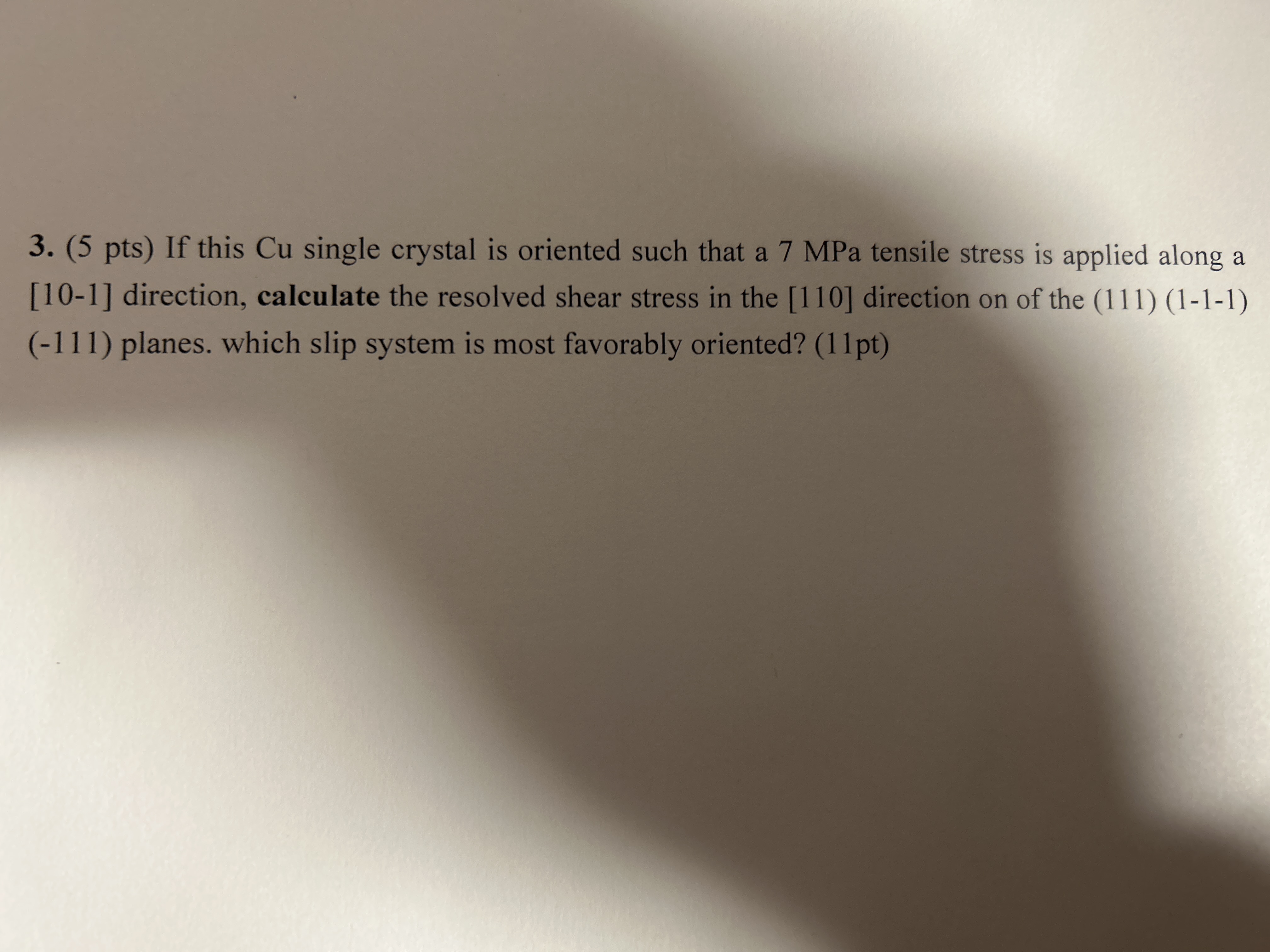Solved 3. (5 pts) If this Cu single crystal is oriented such | Chegg.com