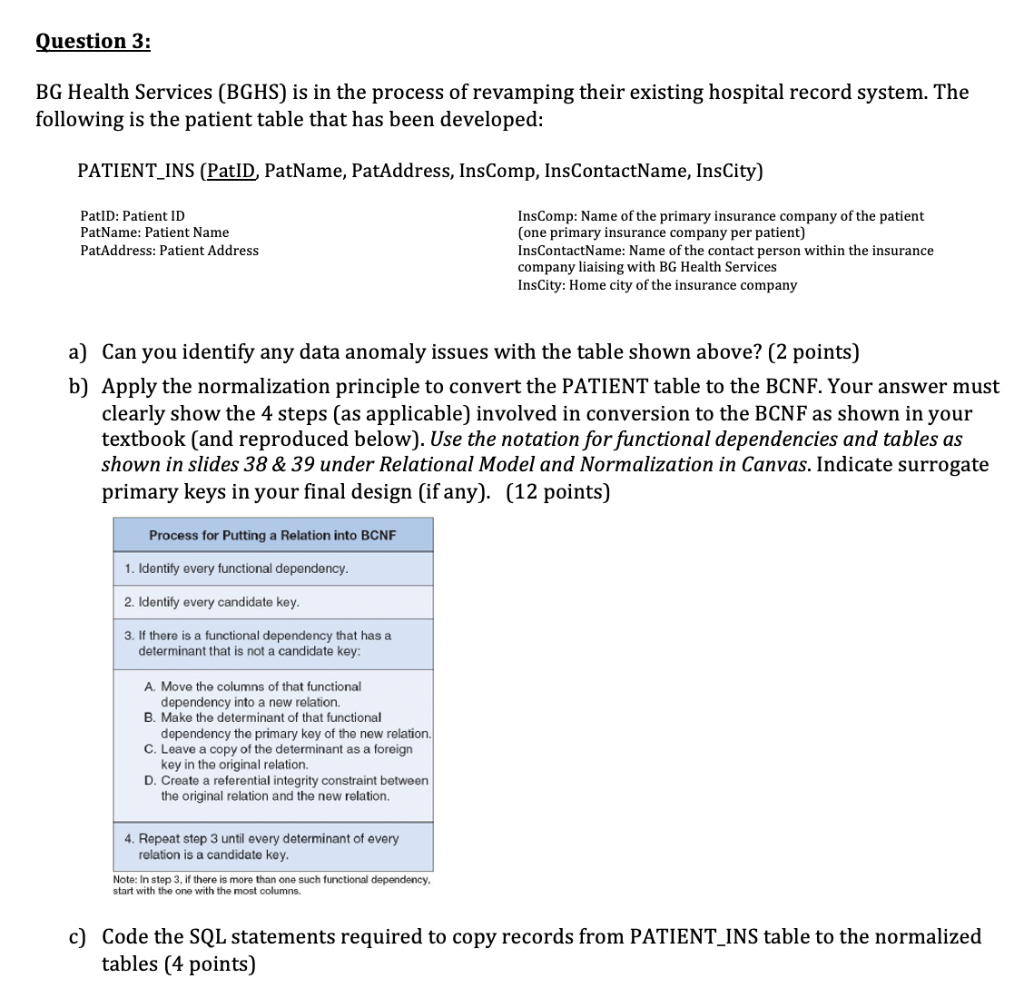Solved Question 3: BG Health Services (BGHS) is in the | Chegg.com