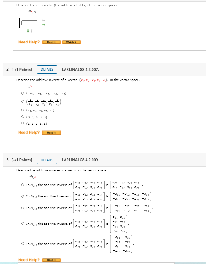 Solved Describe the zero vector (the additive identity) of | Chegg.com