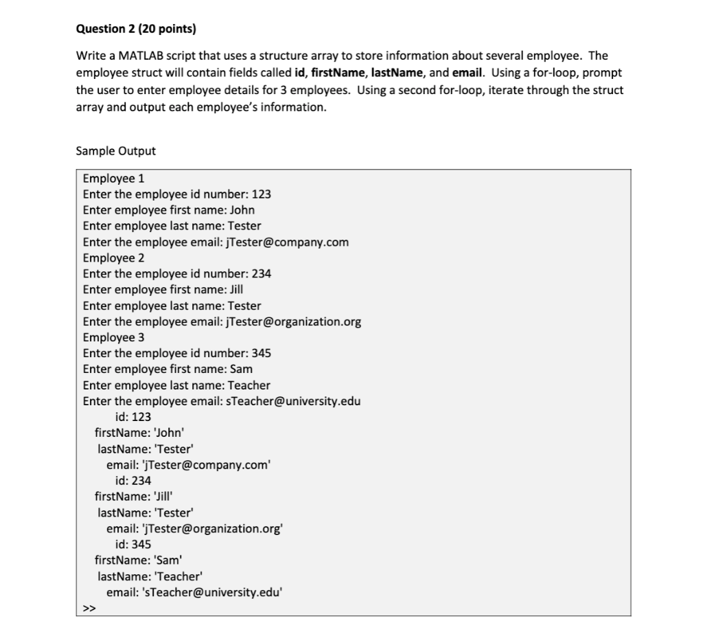 Solved Question 2 20 Points Write A Matlab Script That