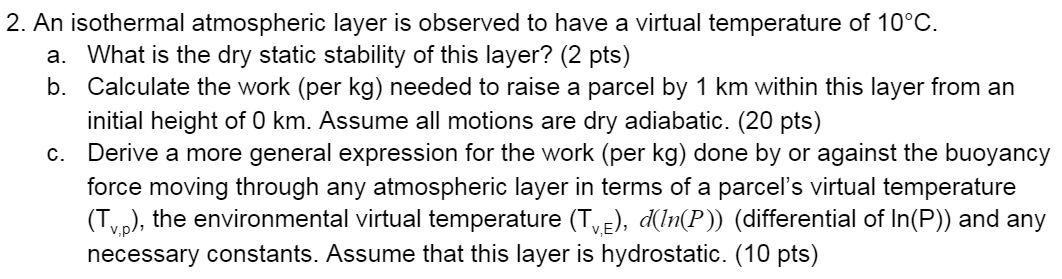 2. An isothermal atmospheric layer is observed to | Chegg.com