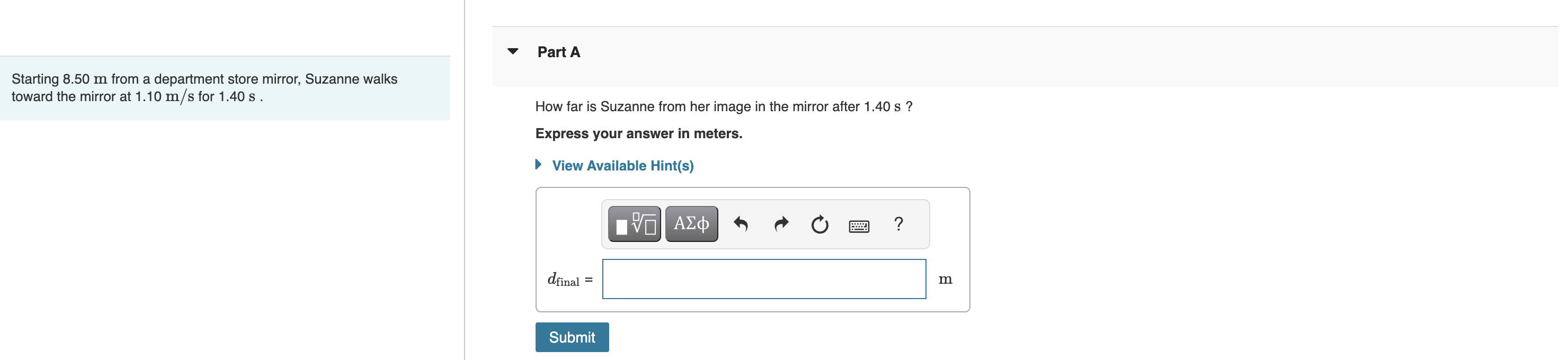 Solved Starting 8.50 m from a department store mirror, | Chegg.com