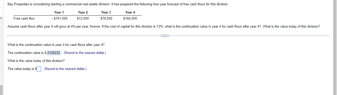What is the continuation value in year 4 for cash | Chegg.com