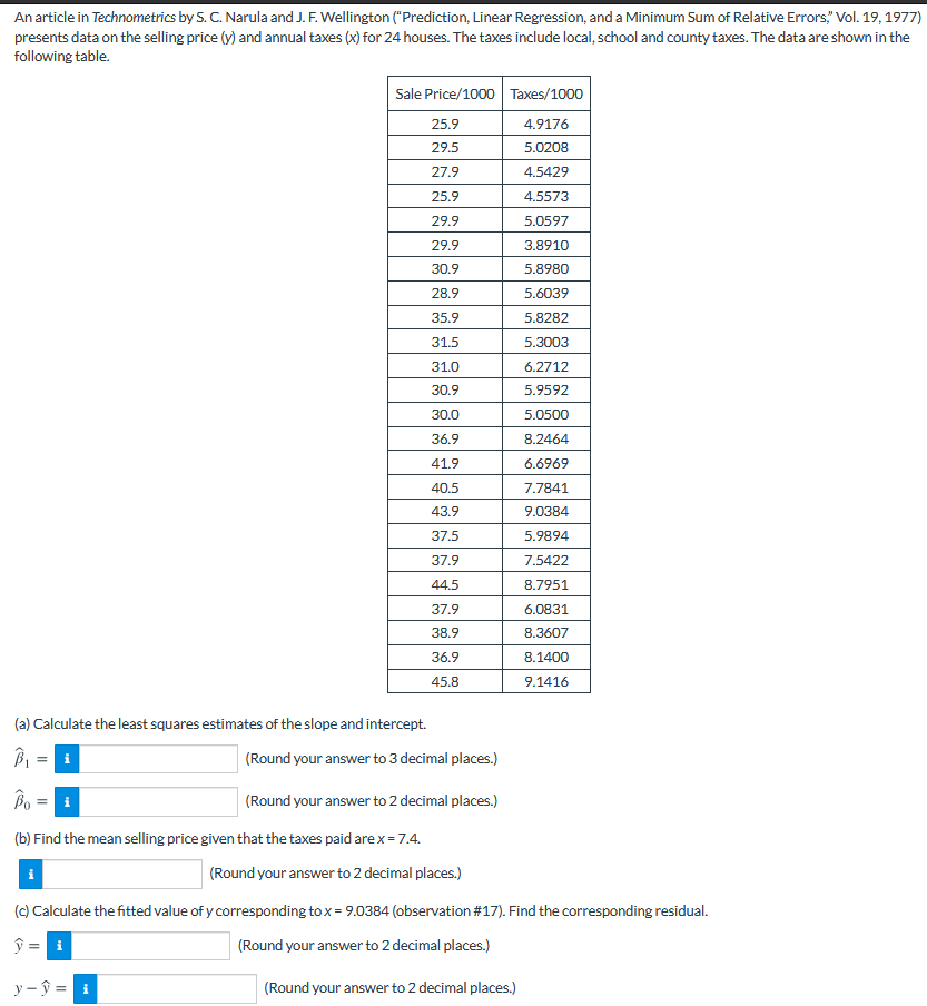 Solved An article in Technometrics by S. C. Narula and J. F. | Chegg.com