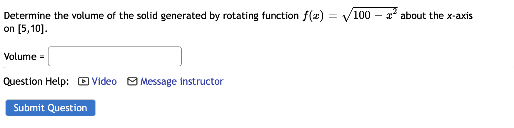 Solved Determine the volume of the solid generated by | Chegg.com