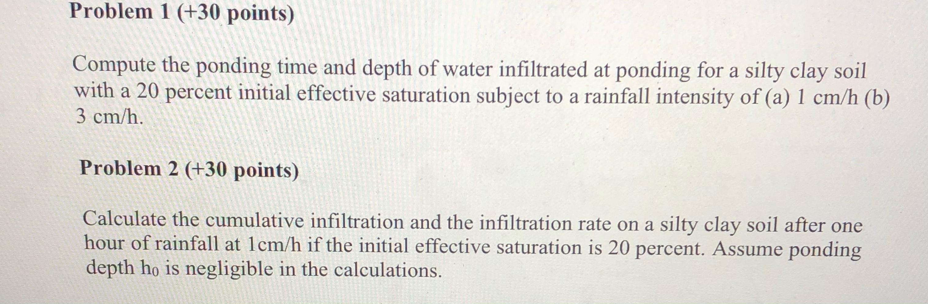 Solved Problem 1 (+30 points) Compute the ponding time and | Chegg.com