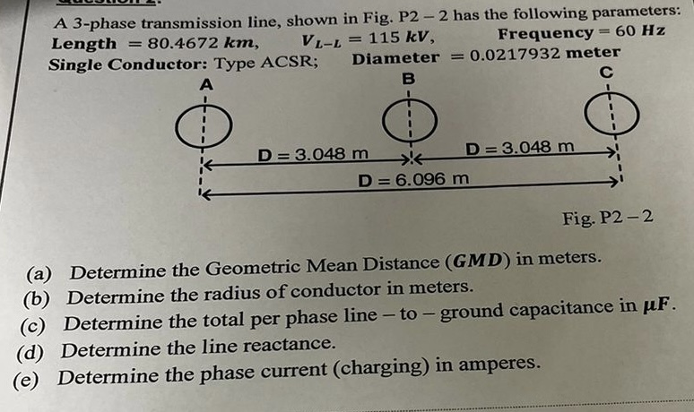 Solved A 3-phase transmission line, shown in Fig. P2 - 2 has | Chegg.com