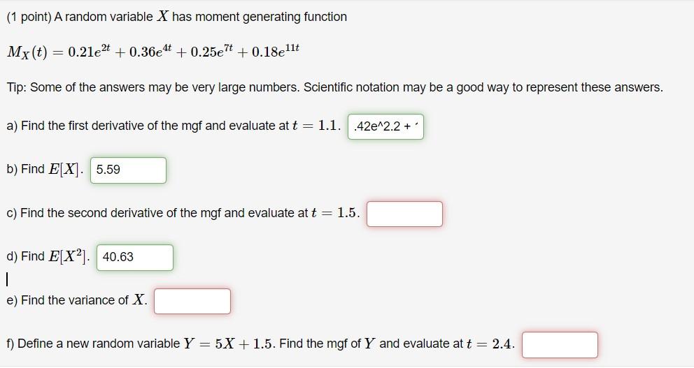 Solved 1 Point A Random Variable X Has Moment Generating
