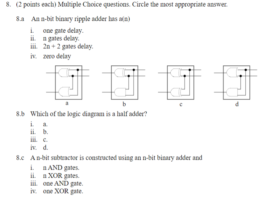 Solved (2 points each) Multiple Choice questions. Circle the | Chegg.com
