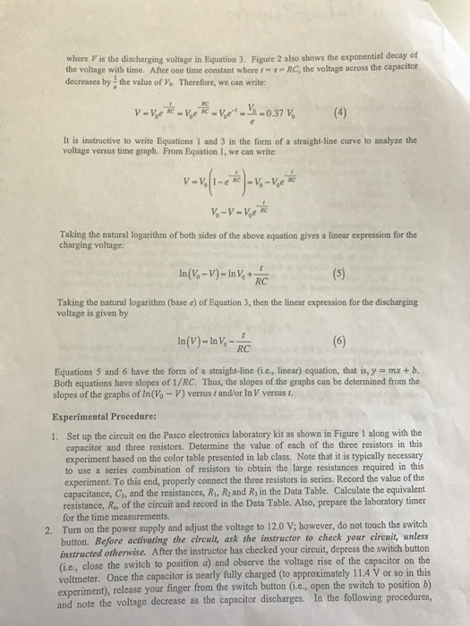 Solved RC Time Constant Experiment 6 Purpose: To determine | Chegg.com