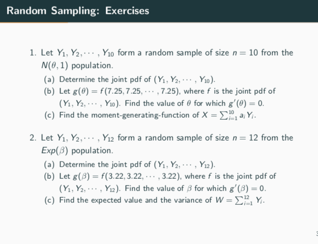 Random Sampling: Exercises : 1. Let Y1, Y2,..., Y10 | Chegg.com