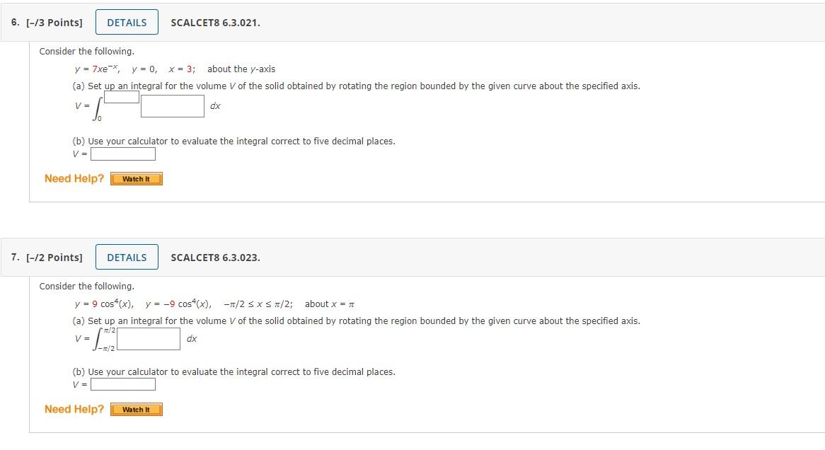 Solved /3 Points] SCALCET8 6.3.021. Consider the following. | Chegg.com