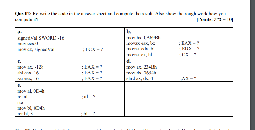 Solved Qus 02: Re-write the code in the answer sheet and | Chegg.com