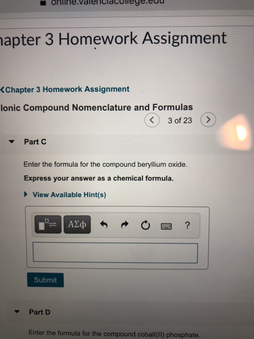 Solved onilne.valenciacolege.edu apter 3 Homework Assignment | Chegg.com