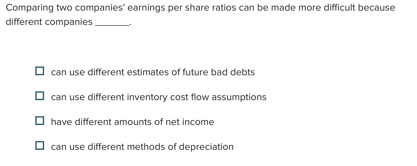 Solved Comparing two companies' earnings per share ratios | Chegg.com