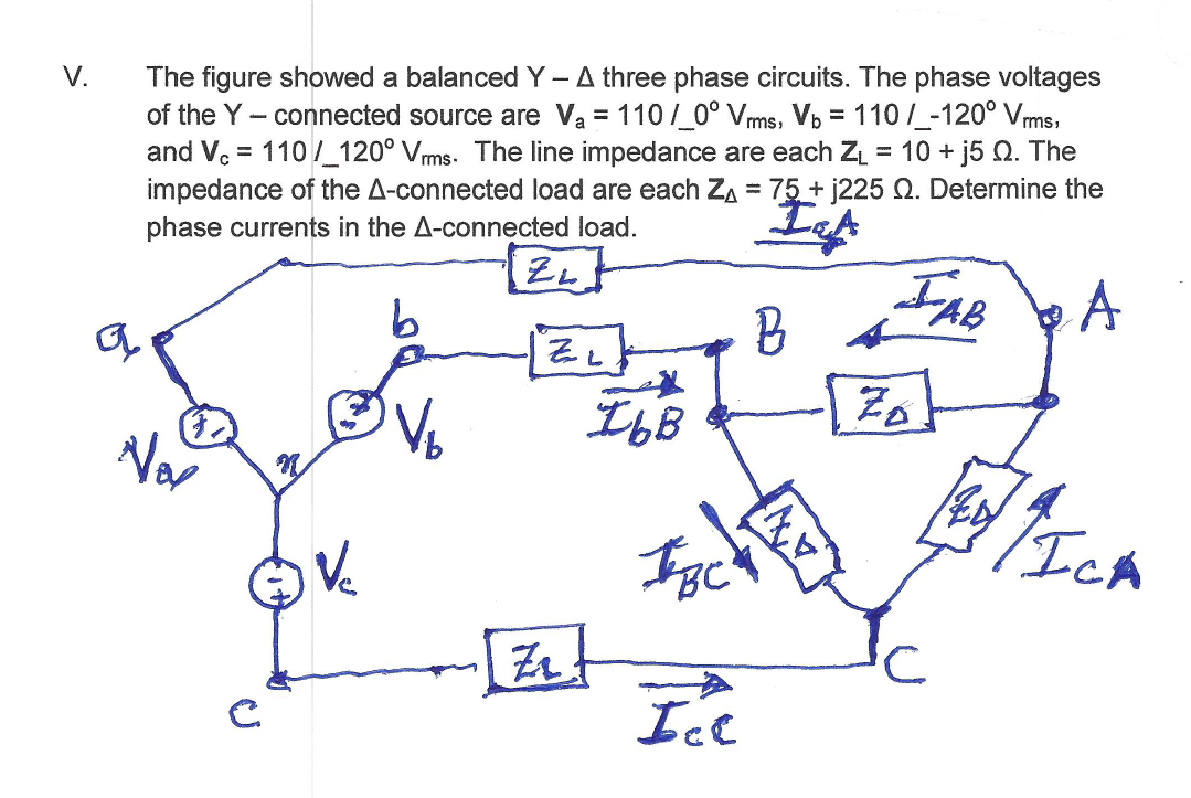 Solved V. The figure showed a balanced Y- A three phase | Chegg.com