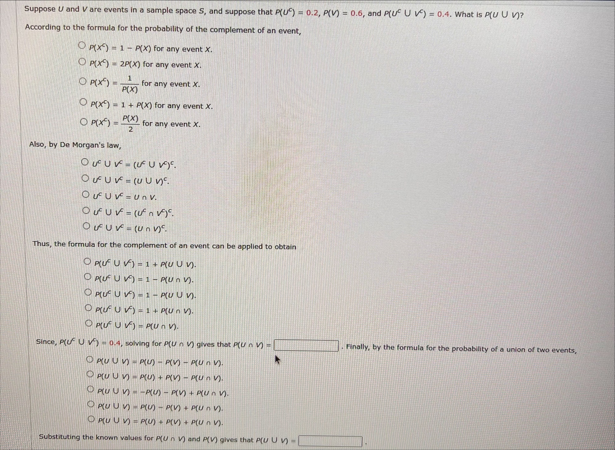 Solved Suppose U and V are events in a sample space S, and | Chegg.com