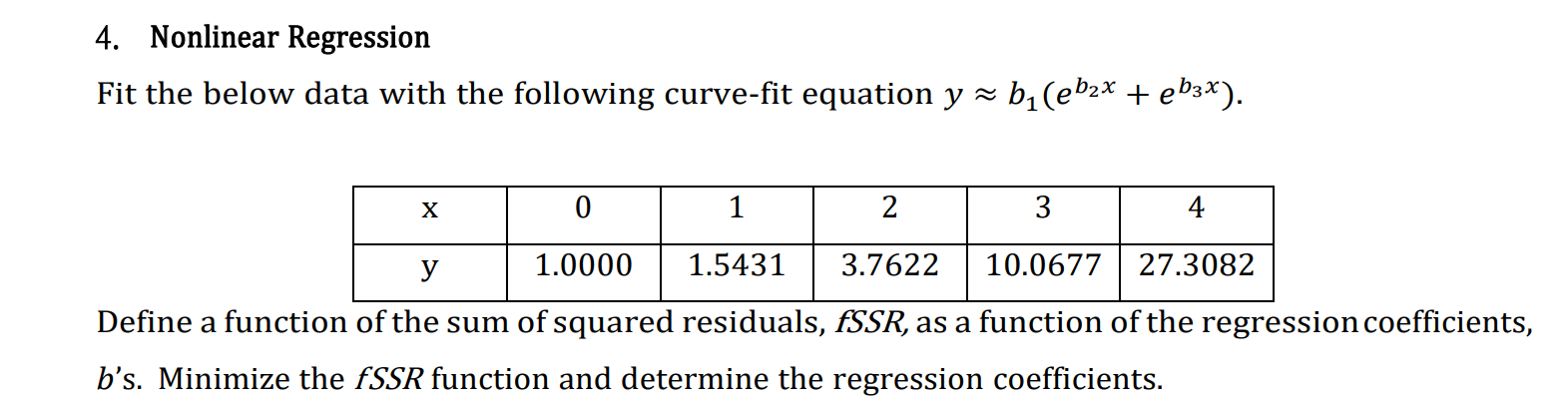 Solved 4. Nonlinear Regression Fit the below data with the | Chegg.com