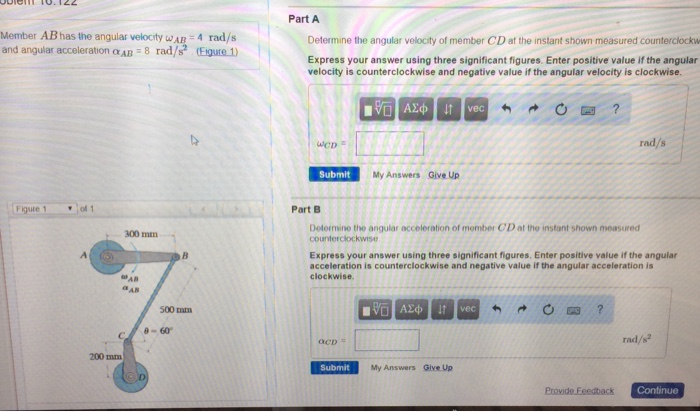 Solved Part A Member Ab Has The Angular Velocity Wab 4 Rad S