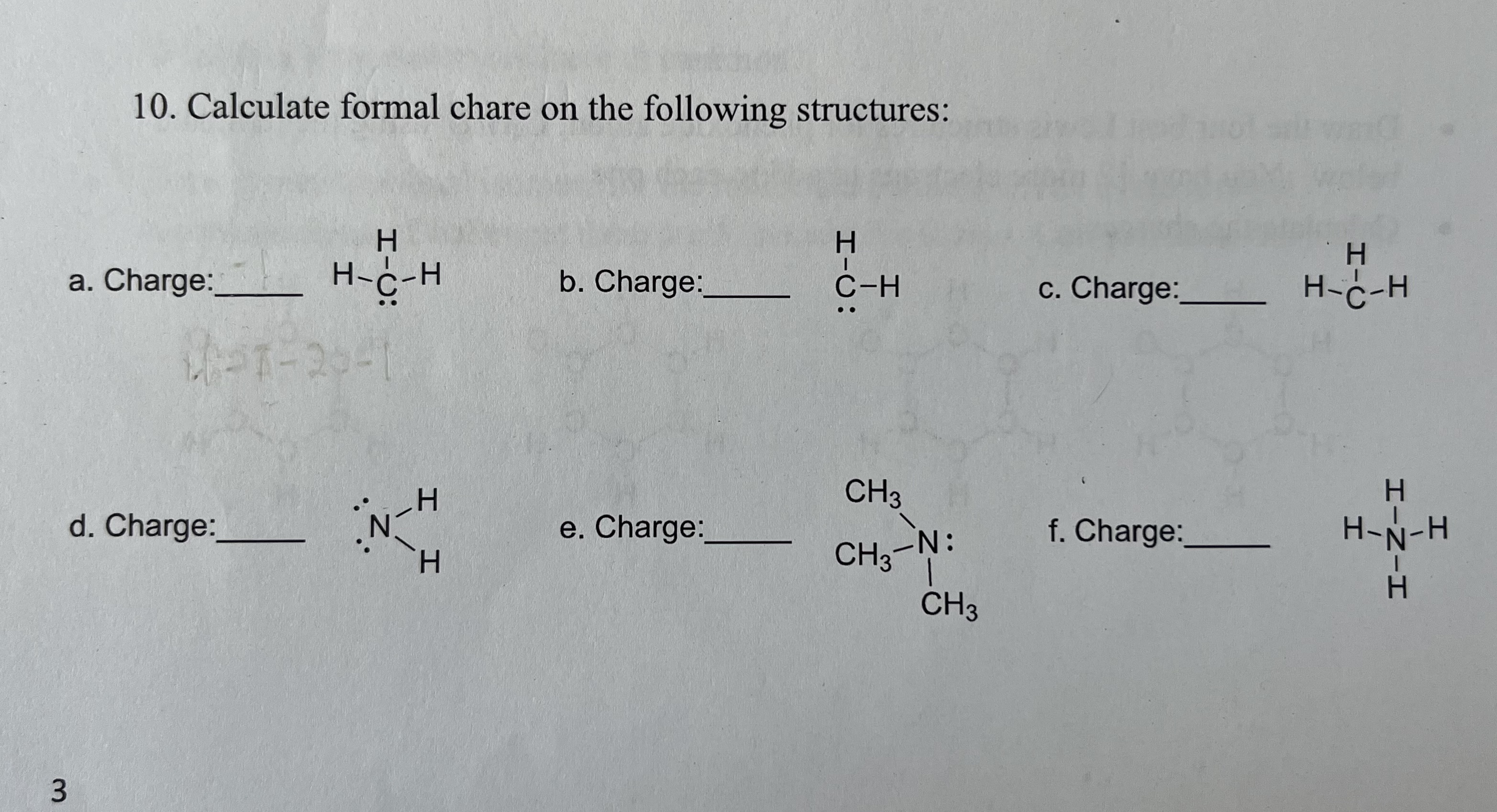 Solved 10. Calculate formal chare on the following | Chegg.com