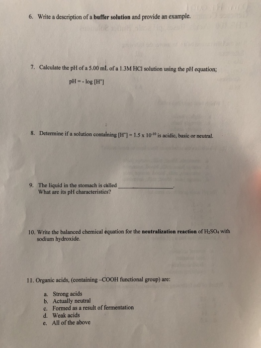 Solved Write a description of a buffer solution and provide | Chegg.com