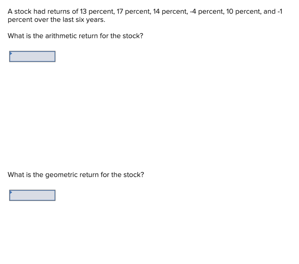 Solved A stock had returns of 13 percent, 17 percent, 14 | Chegg.com