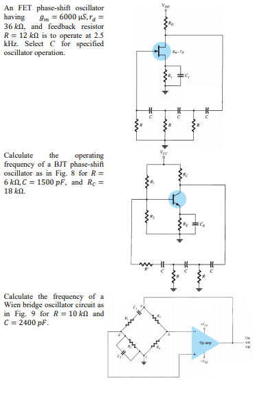 Solved An FET phase-shift oscillator having 9m = 6000 S.ra | Chegg.com