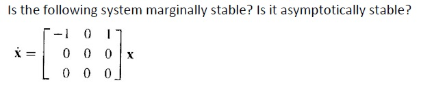 Solved Is the following system marginally stable? Is it | Chegg.com