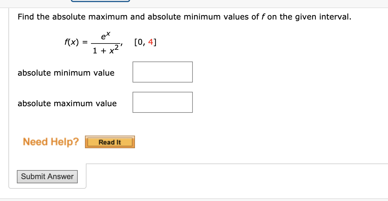Solved Find the absolute maximum and absolute minimum values | Chegg.com