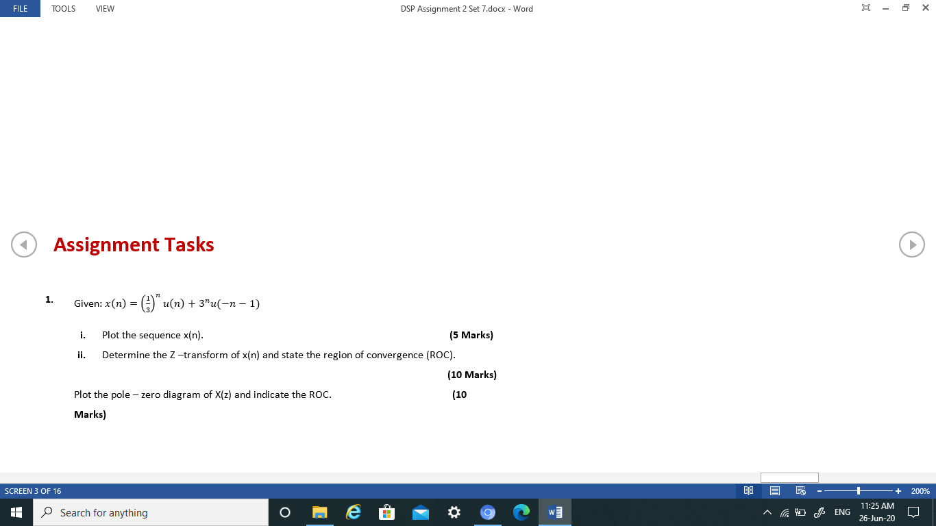 Solved FILE TOOLS VIEW DSP Assignment 2 Set 7.docx - Word - | Chegg.com