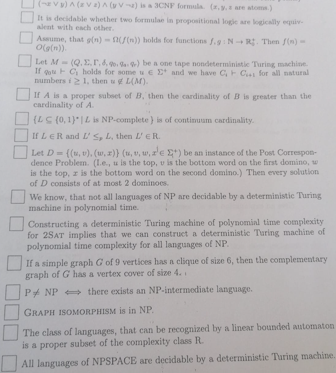 Solved Answer the following true false questions from the | Chegg.com