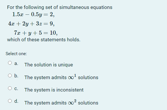 Solved For the following set of simultaneous equations | Chegg.com