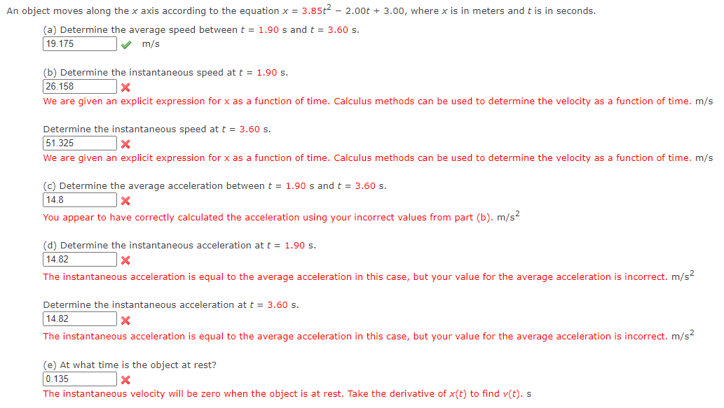 Solved object moves along the x axis according to the | Chegg.com