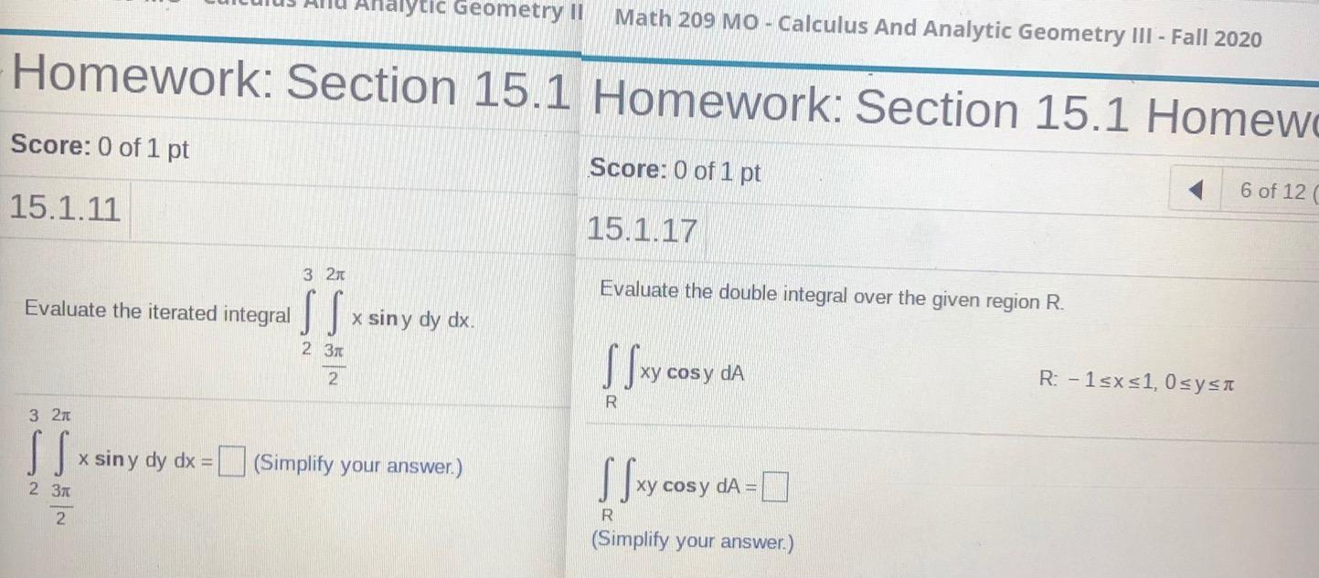 Solved Analytic Geometry II Math 209 MO - Calculus And | Chegg.com