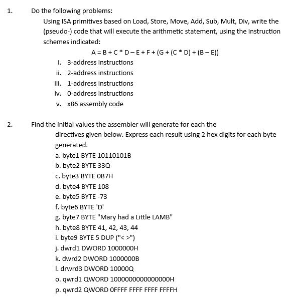 1. Do the following problems: Using ISA primitives | Chegg.com