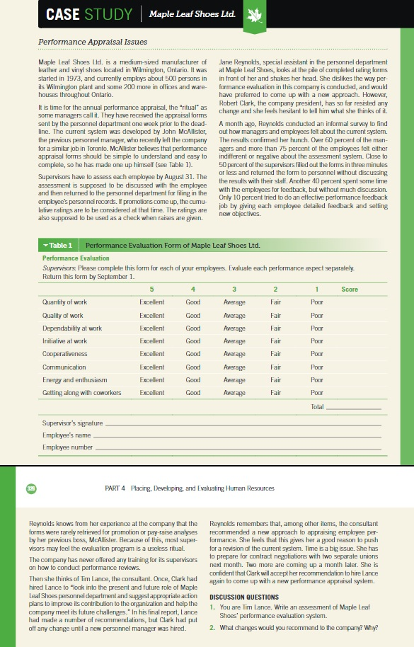Solved CASE STUDY | Maple Leaf Shoes Ltd. Performance | Chegg.com