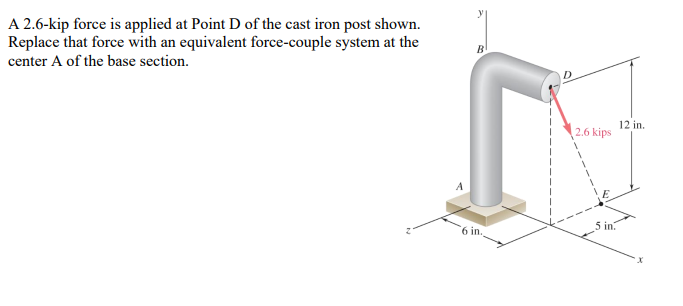 Solved A 2.6-kip force is applied at Point D of the cast | Chegg.com