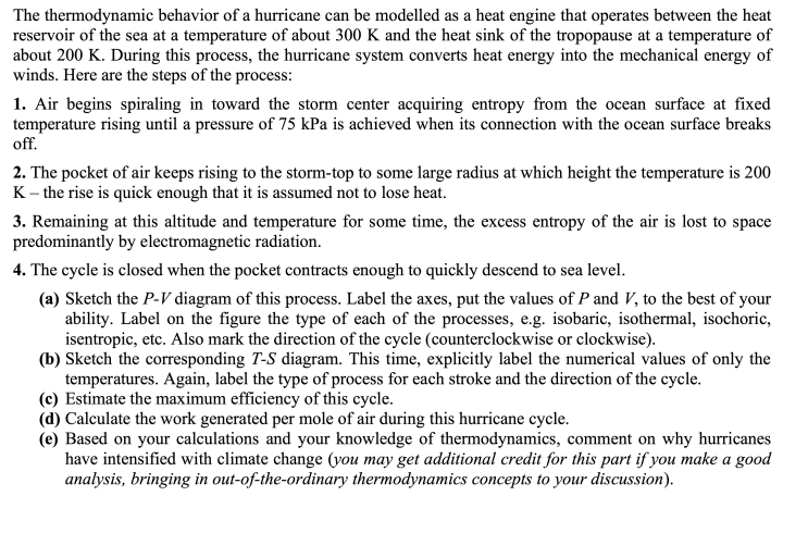 Solved The thermodynamic behavior of a hurricane can be | Chegg.com