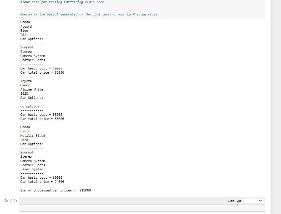 Solved The CarPricing class allows the user to start | Chegg.com