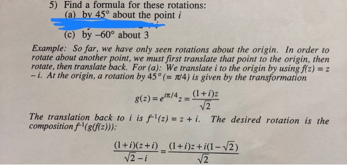 Solved 5) Find a formula for these rotations: a) by 45° | Chegg.com