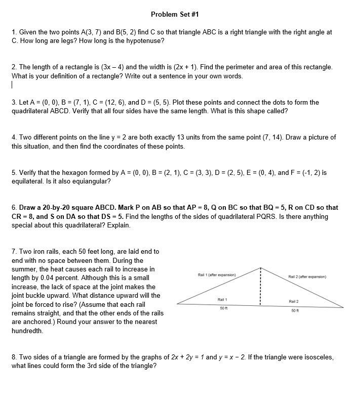 Solved Problem Set #1 1. Given the two points A(3, 7) and | Chegg.com