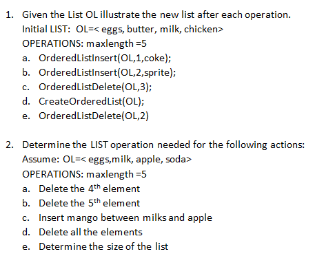 Solved 1. Given the List OL illustrate the new list after | Chegg.com
