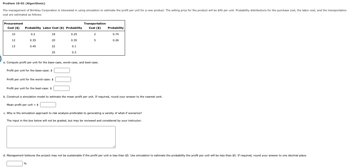 Solved Problem 16-01 (Algorithmic) The management of | Chegg.com
