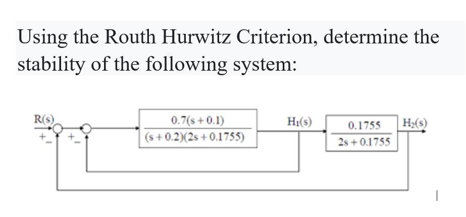 Solved Using the Routh Hurwitz Criterion, determine the | Chegg.com