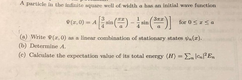 Solved A particle in the infinite square well of width a has | Chegg.com
