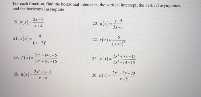 Solved For each function, find the horizontal intercepts, | Chegg.com